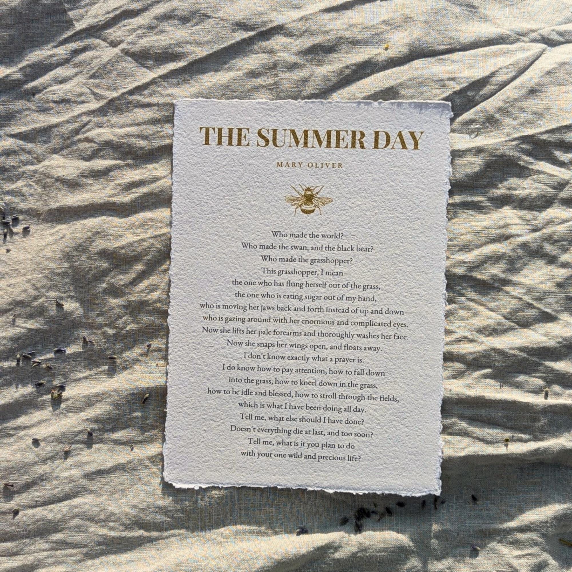 The Summer Day by Mary Oliver, Poem Print on Handmade Cotton Paper ...
