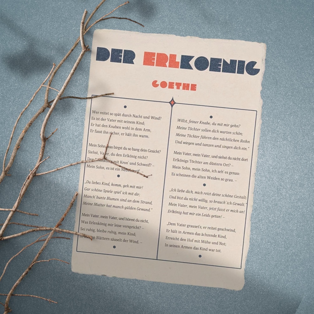 Goethe Der Erlkönig–Gedicht auf handgefertigtem Büttenpapier, Vintage ...