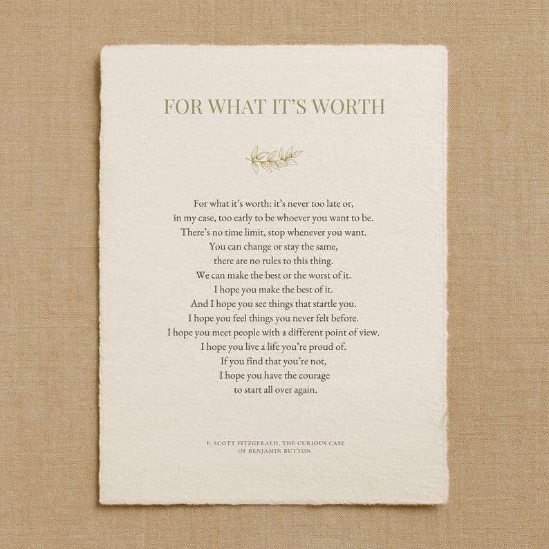 For What It’s Worth – F. Scott Fitzgerald Quote, Poetry Art Print on ...
