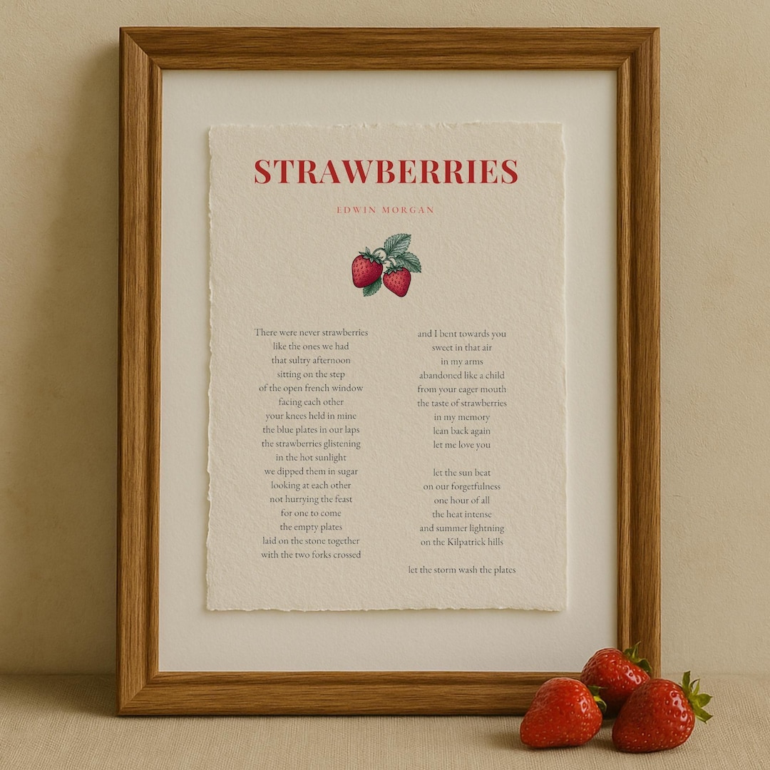 Strawberries Poem Print on 300gsm Handmade Paper, Edwin Morgan Poetry ...