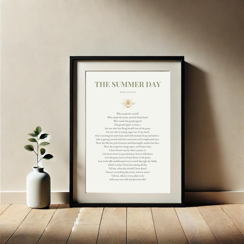 The Summer Day by Mary Oliver, Poem Print on Handmade Cotton Paper, 5x7 ...