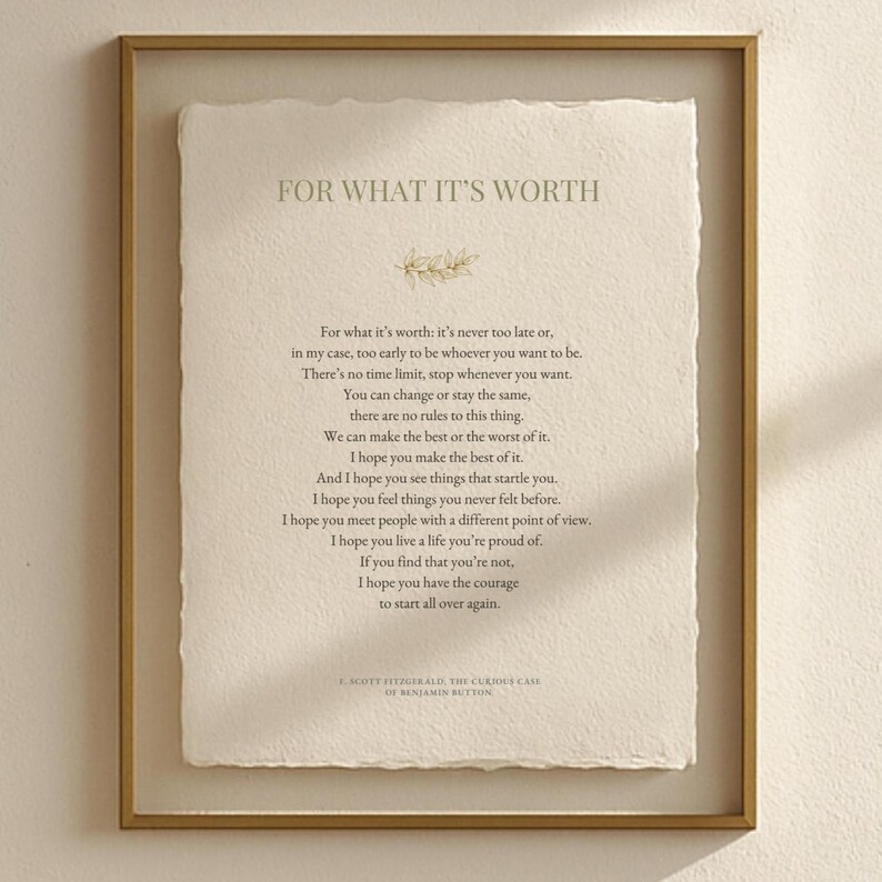 For What It’s Worth – F. Scott Fitzgerald Quote, Poetry Art Print on ...