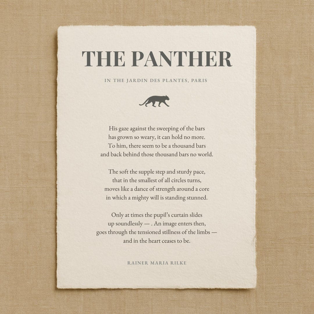 The Panther by Rainer Maria Rilke, Minimalist Poetry Art Print on ...