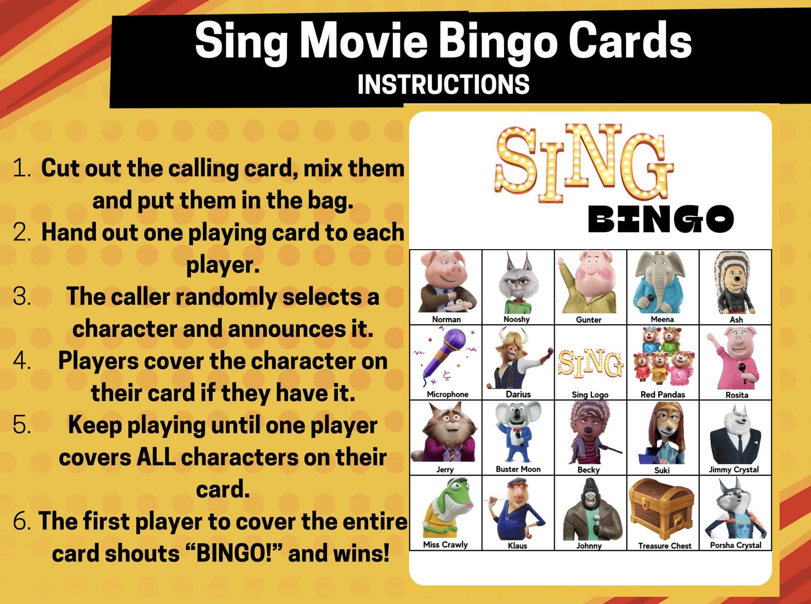 Sing Movie Bingo Cards | Toddler-friendly Family Game (digital Download ...