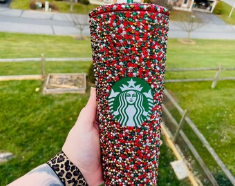 Glass Rhinestone Tumbler Starbucks Rhinestone Cup Christmas | Etsy