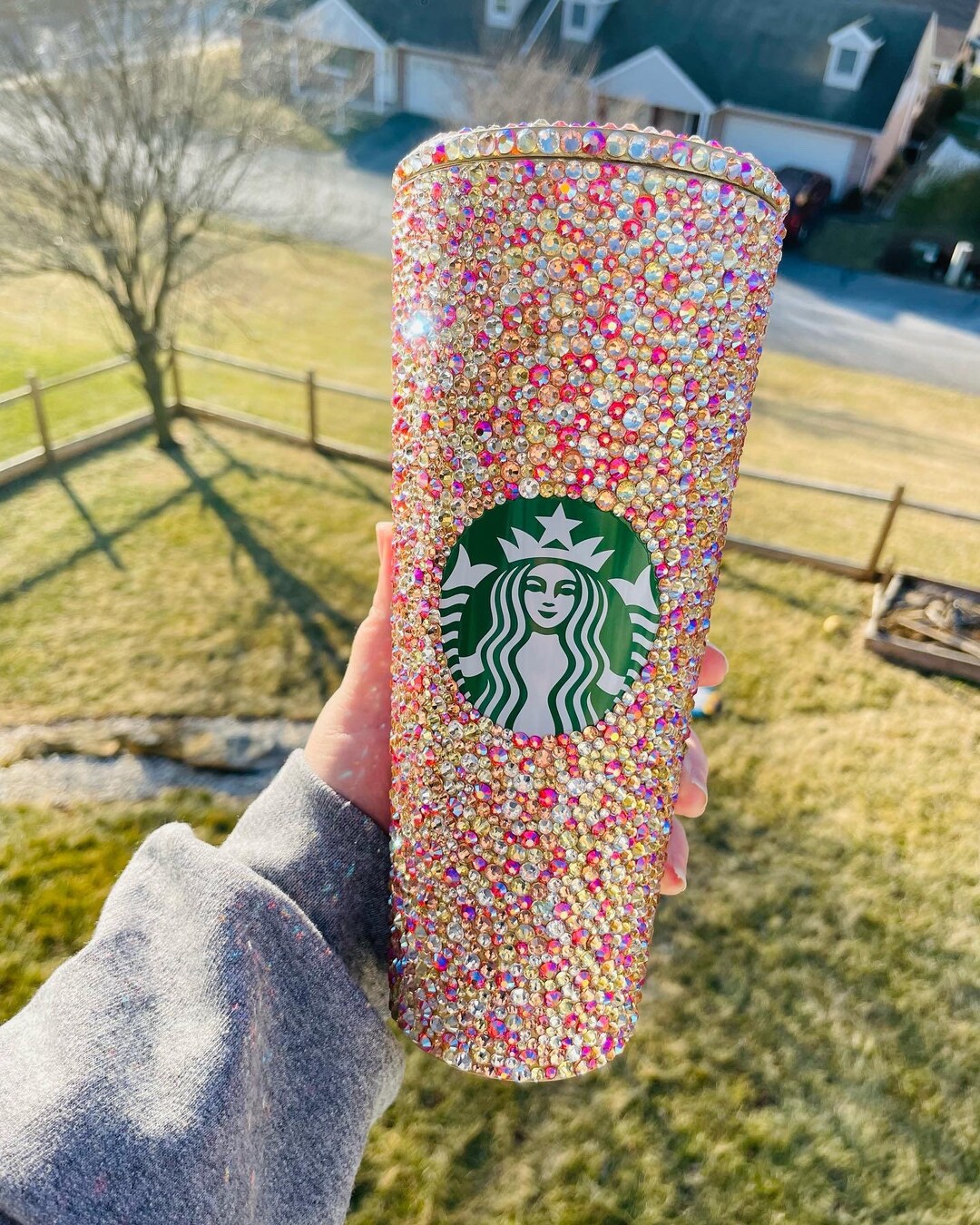 Glass Rhinestone Tumbler Starbucks Rhinestone Cup Christmas - Etsy