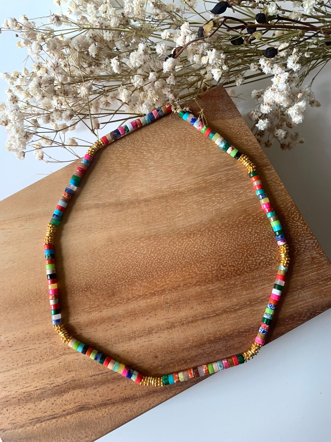 Heishi Gemstones Beaded Necklace | Heishi Bead Necklace, Heishi Rainbow ...