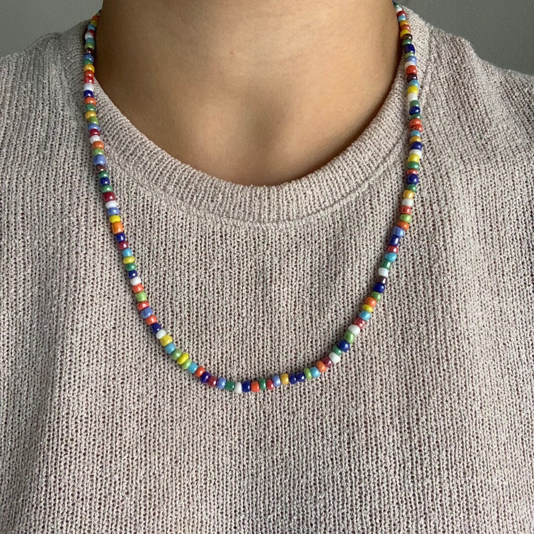 Sead Beads Beaded Necklace | Rainbow Beaded Necklace, Rainbow Seed ...