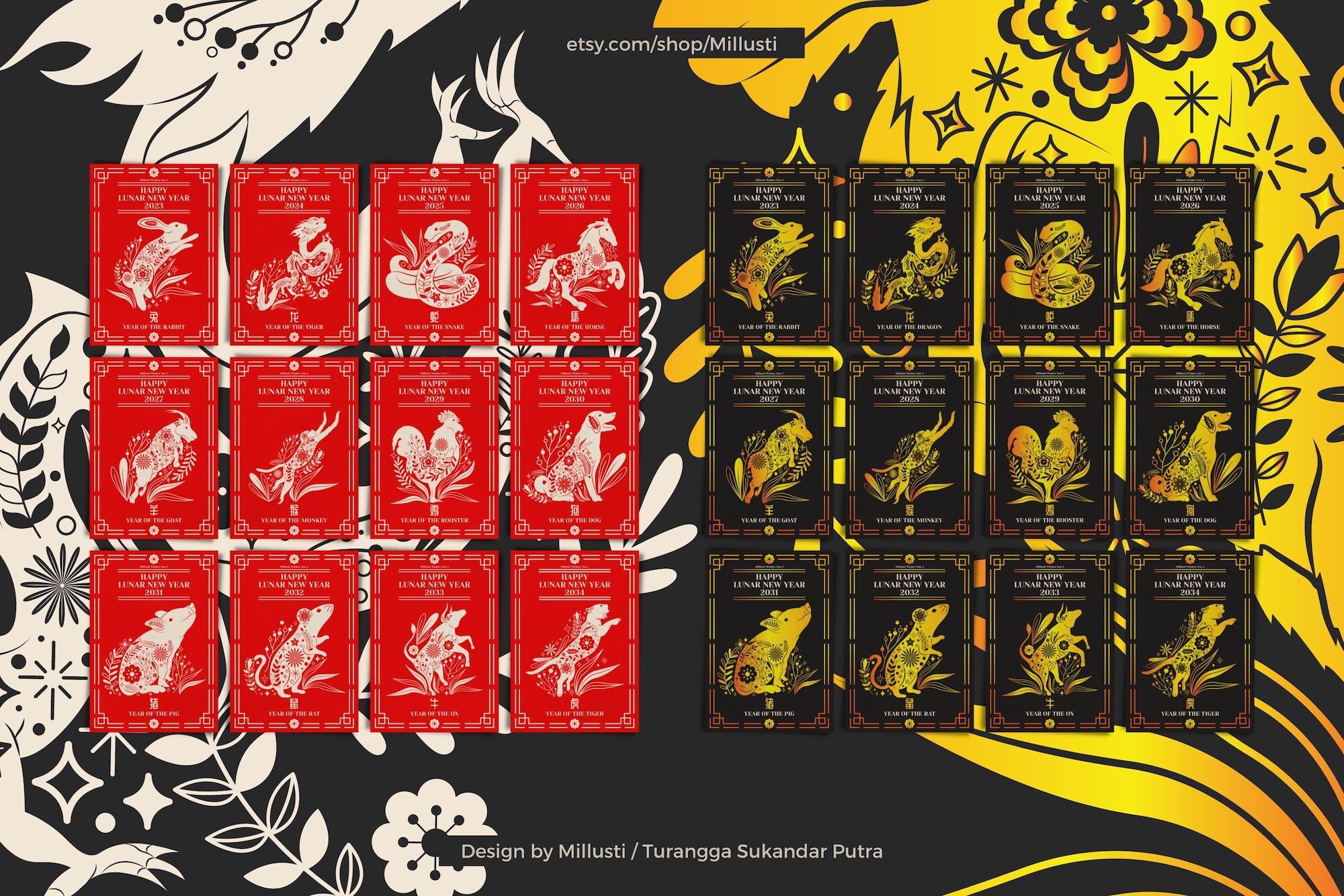 Chinese Zodiac Sign SVG Chinese New Year Greeting Cards Canva Templates ...