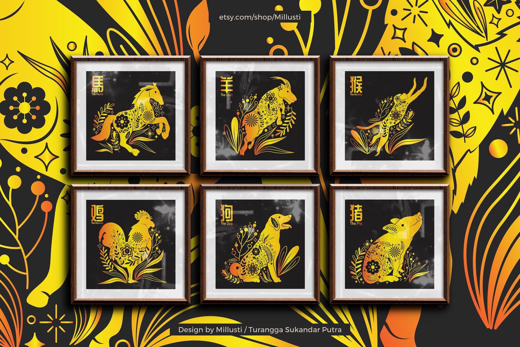 Chinese Zodiac Sign SVG Chinese New Year Greeting Cards Canva Templates ...