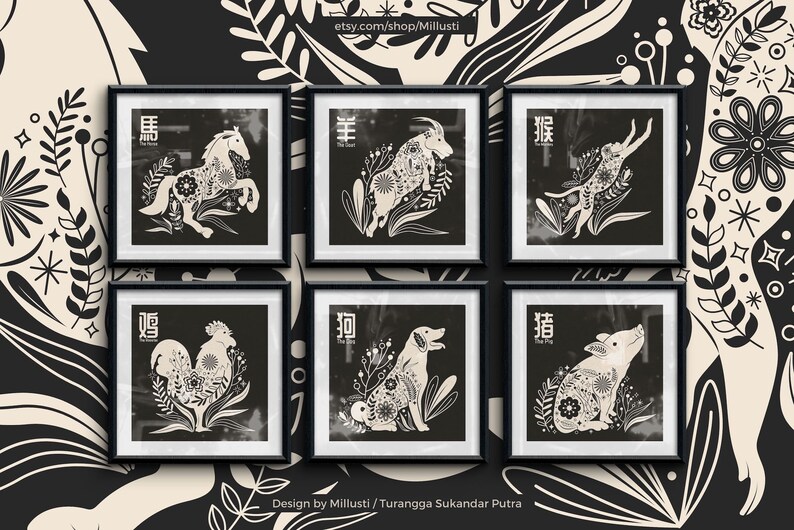 Chinese Zodiac Sign SVG Chinese New Year Greeting Cards Canva Templates ...