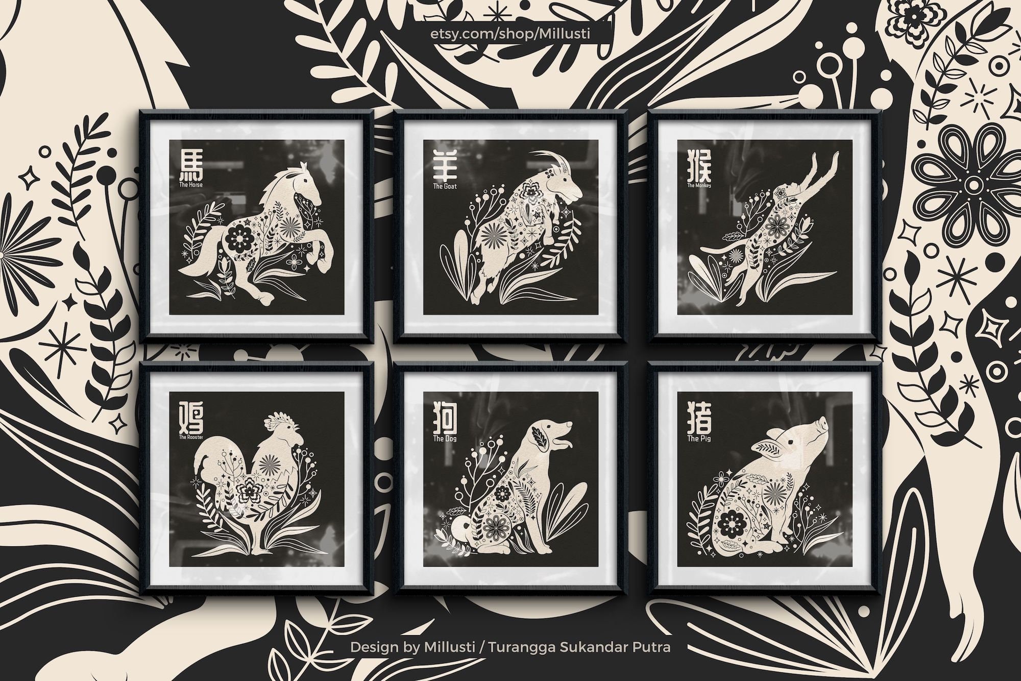 Chinese Zodiac Sign SVG Chinese New Year Greeting Cards Canva Templates ...