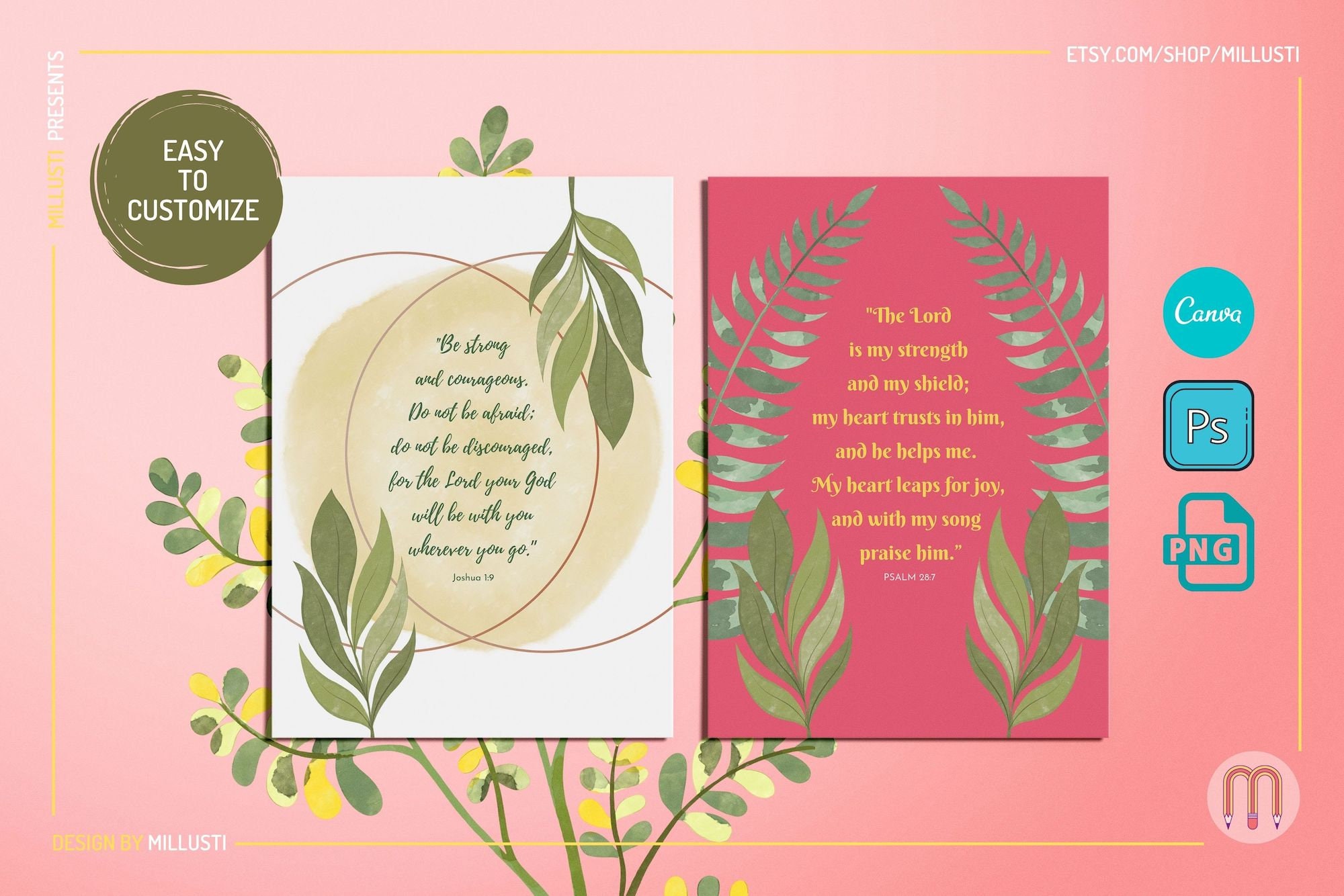 Editable Encouraging Bible Verse Greenery Watercolor Customizable ...