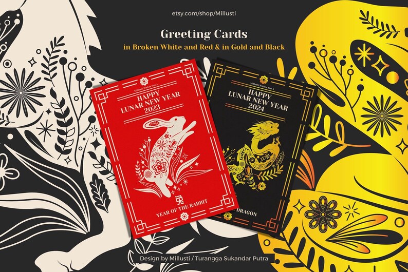 Chinese Zodiac Sign SVG Chinese New Year Greeting Cards Canva Templates ...