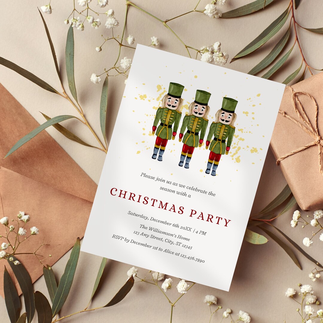 Christmas Party Invitation Nutcracker | Editable Holiday Invite ...