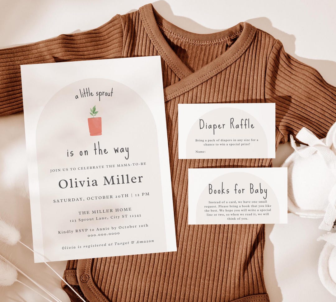Little Sprout Baby Shower Bundle: Invitation, Books for Baby, Diaper ...