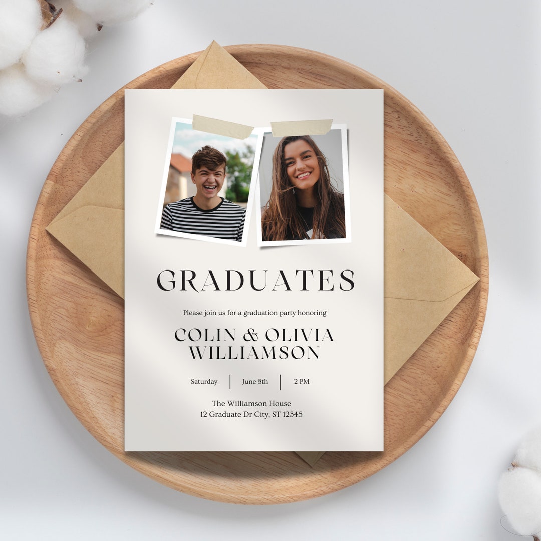 Graduation Invite 2025 for Twins | Printable Double Graduate ...
