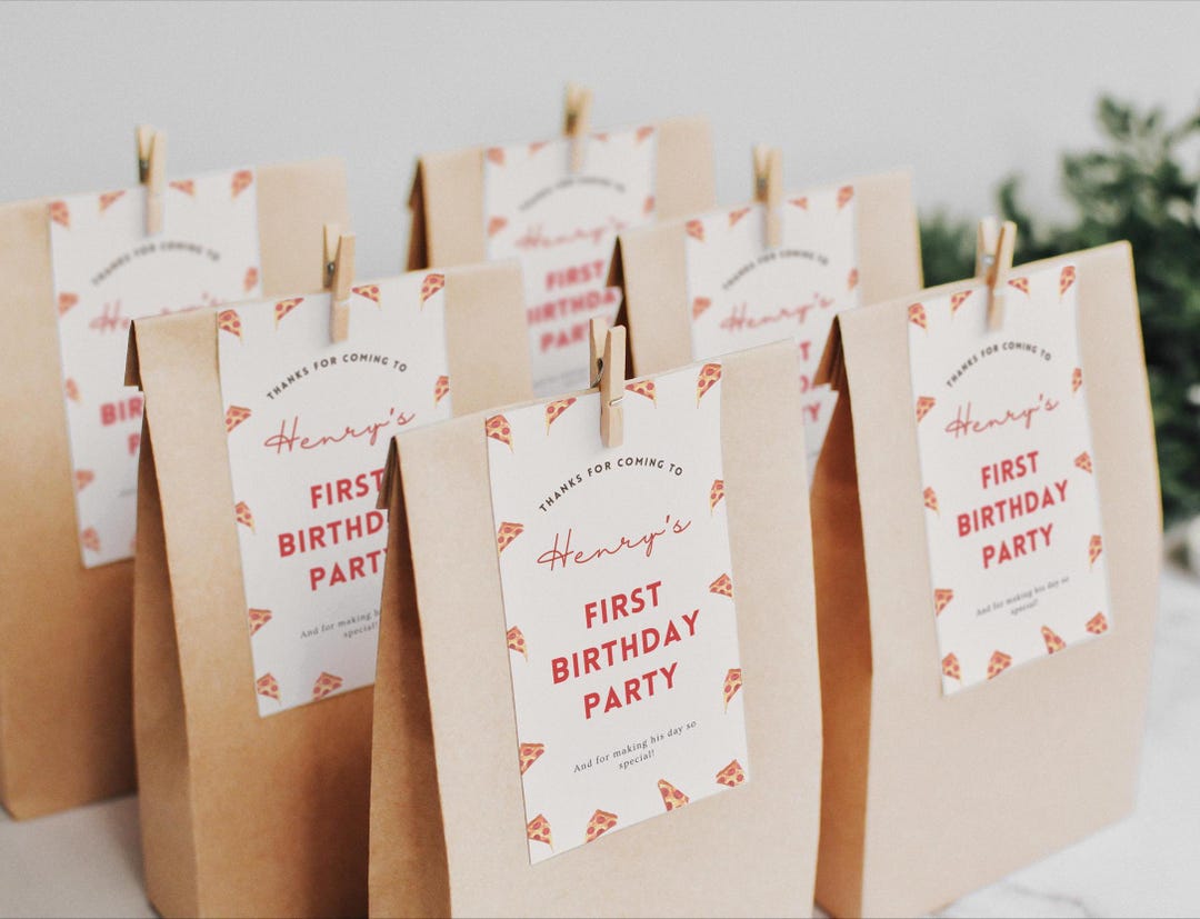 Pizza Birthday Favor Tags: Kids Pizzeria Party Decor (canva Template ...
