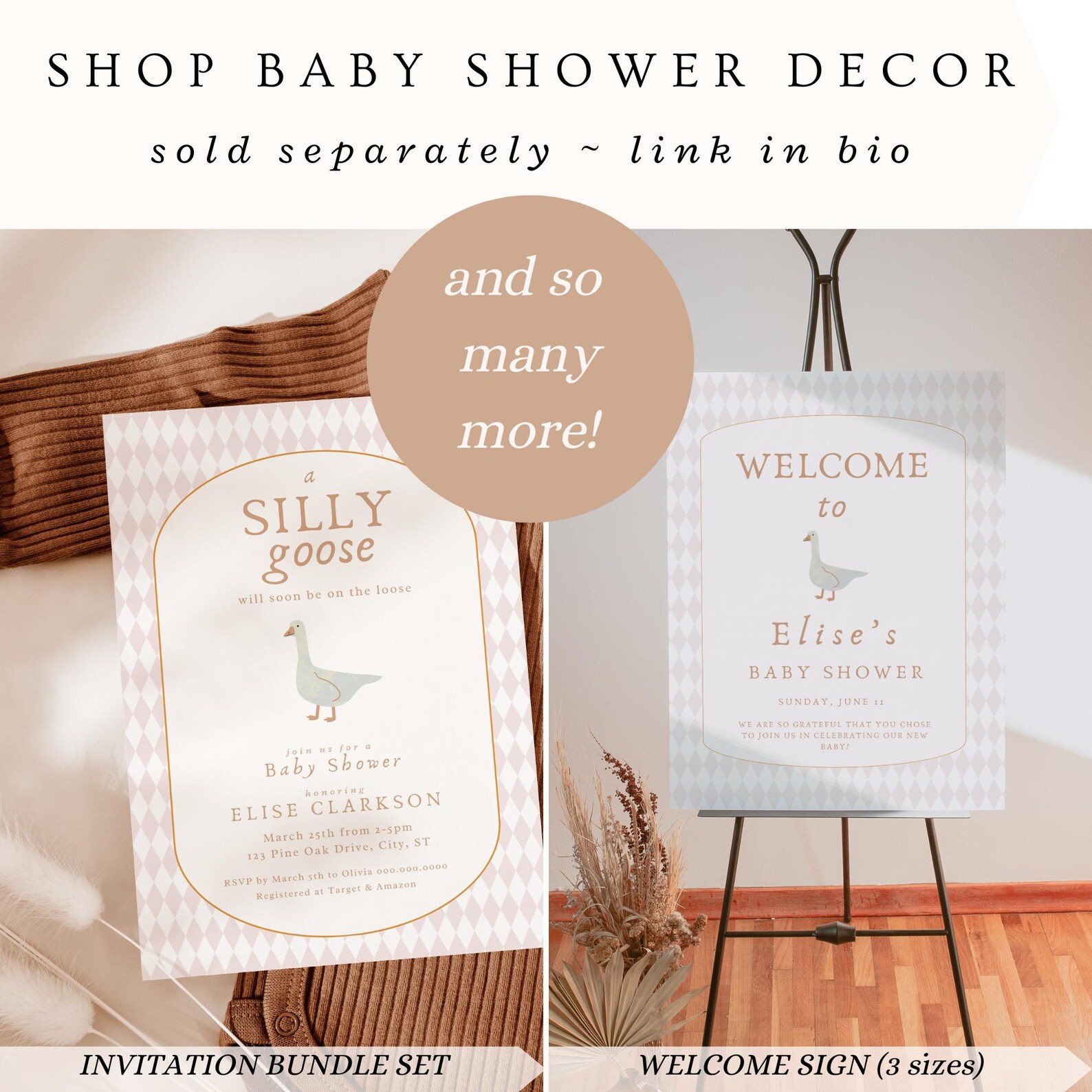 Silly Goose Baby Shower Welcome Sign: Beige Gingham, Nursery Rhyme ...