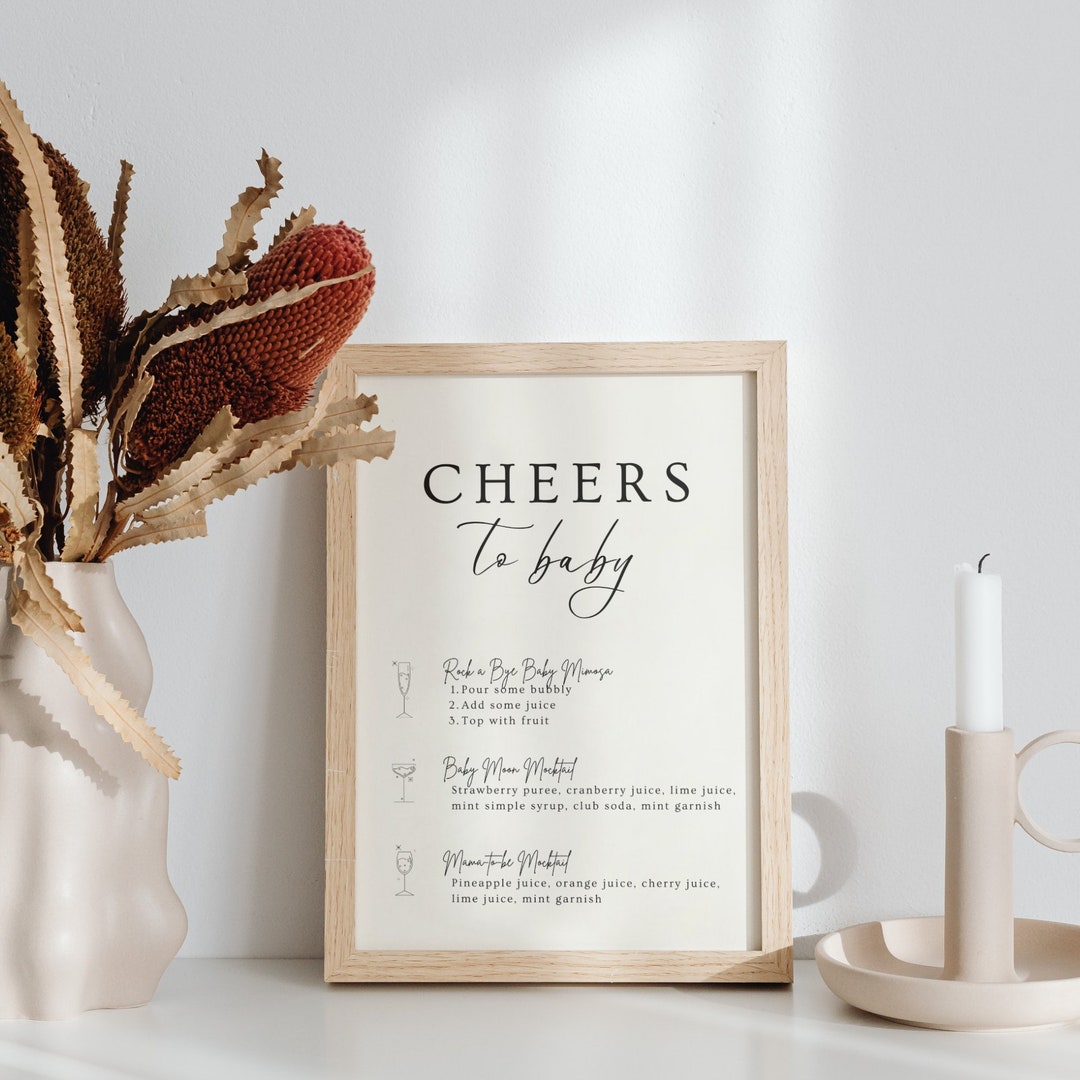 Cheers to Baby Bar Sign | Cocktail Drink Menu | Modern Script | Instant ...