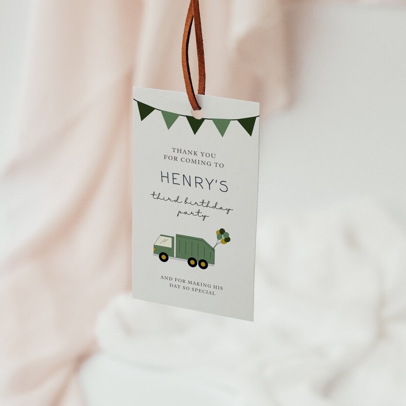 Trash Truck Thank You Tag Template Boys Garbage Birthday Party Thank ...