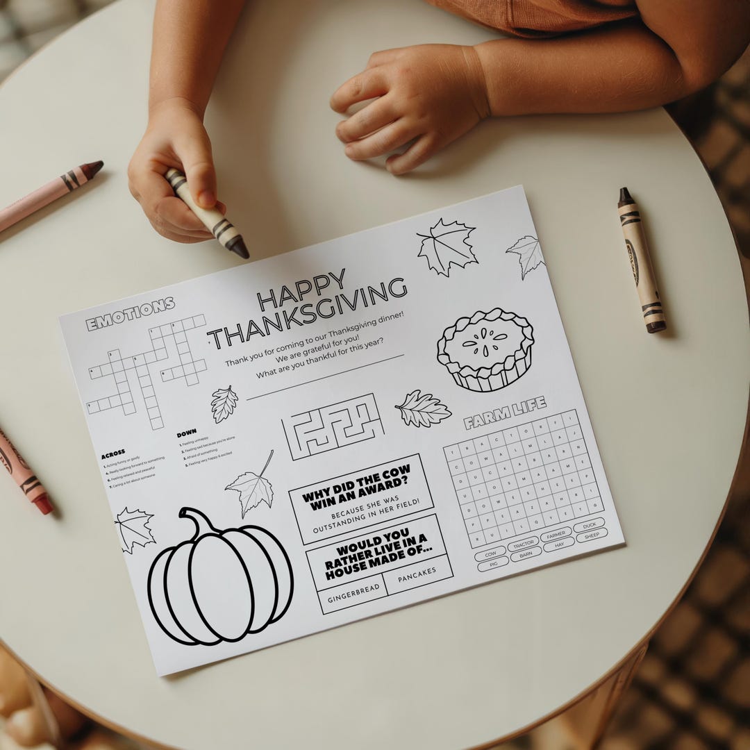 Fall Activity Placemat, Printable Kids Coloring Page, Thanksgiving ...