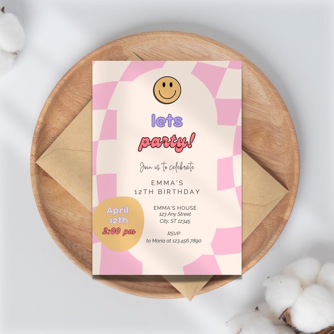 Preppy Girl Birthday Invitations | Hot Pink Smile Face Preppy Party ...