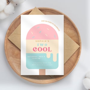 Two Cool Summer Invitation, Popsicle Party (digital Editable Canva ...