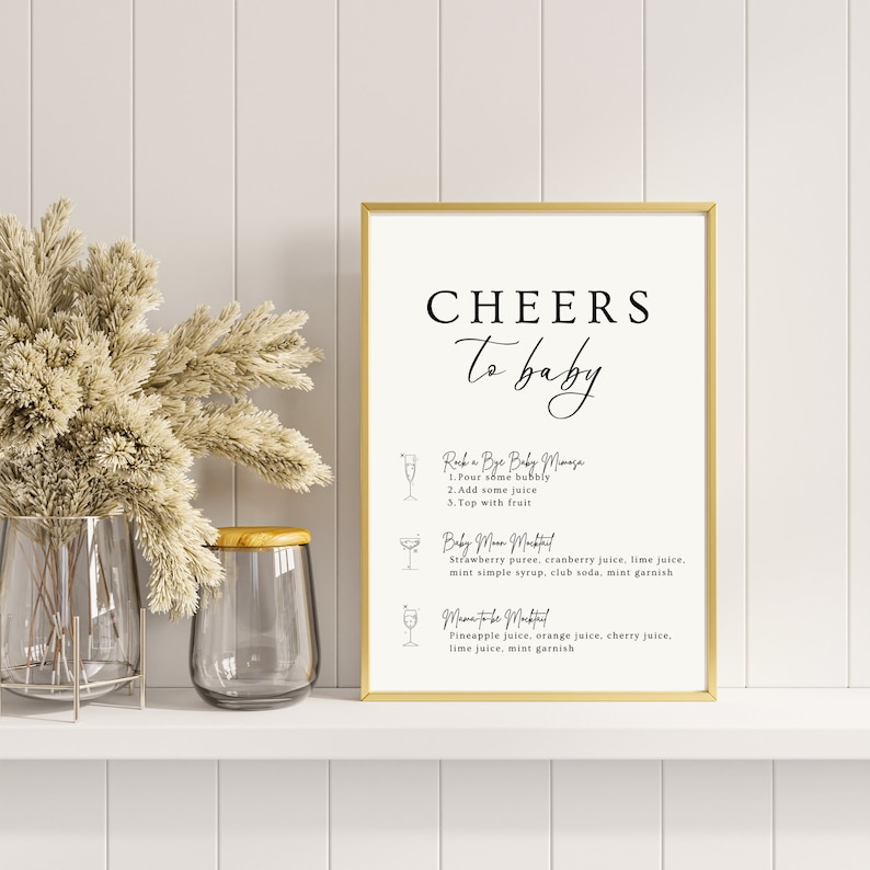 Cheers to Baby Bar Sign Cocktail Drink Menu Modern Script Instant ...