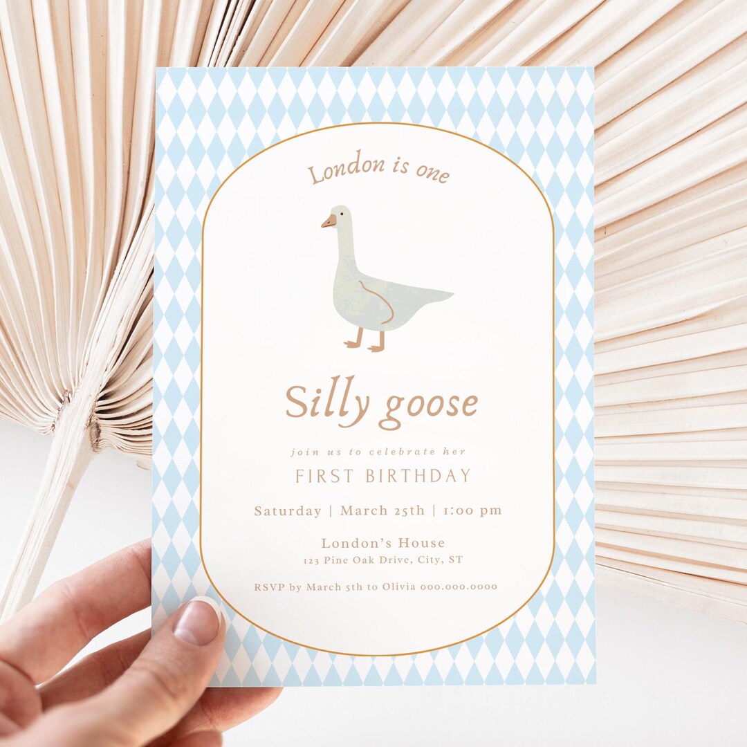 One Silly Goose Birthday Invitation Template, Editable Boy 1st Birthday ...
