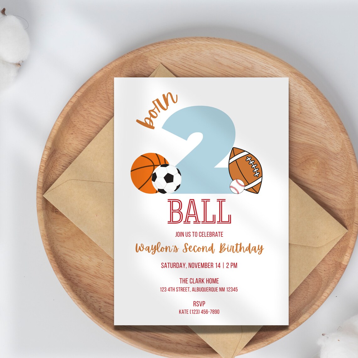 2nd Birthday Invitation Boy Basketball Sports Birthday Invite ...