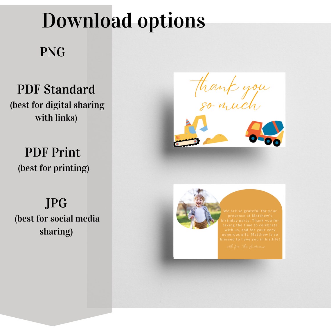 Construction Birthday Party Thank You Editable Template Construction ...