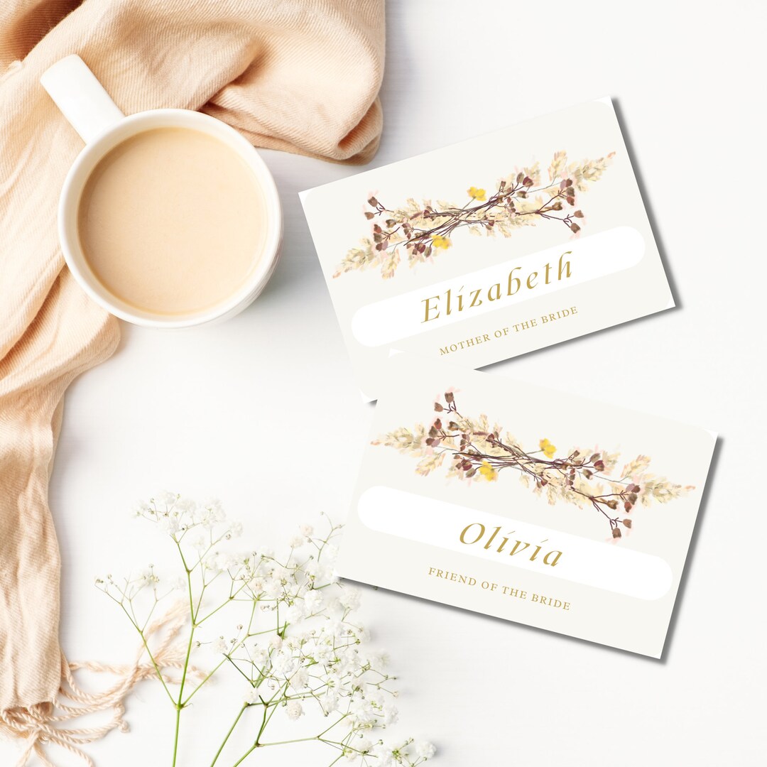 Bridal Shower Name Tag Template, Wedding Place Cards, Wedding Name Tags ...