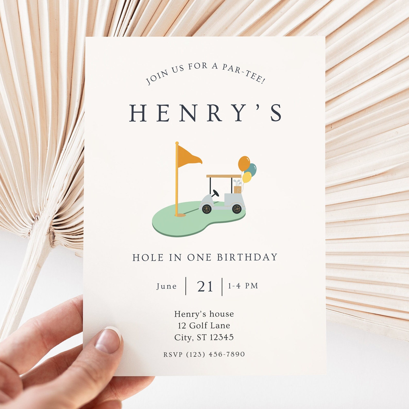 Hole in One First Birthday Invitation Boys Golf 1st Birthday Invite Kid ...