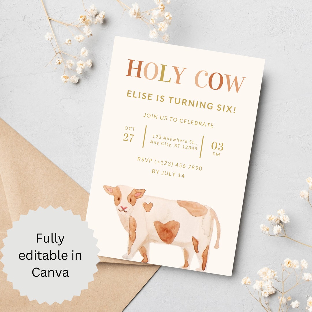 Farm Birthday | Cow Birthday Invite Template | Cow Birthday Invitation ...