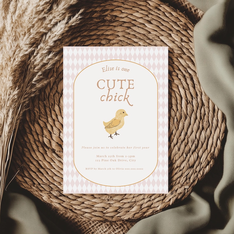 One Cute Chick Invite Template | Editable Girls First Birthday ...