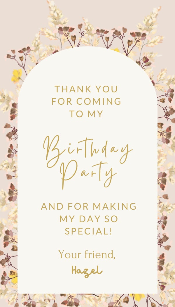 Editable Favor Tag Thank You for Coming to My Birthday Party - Etsy