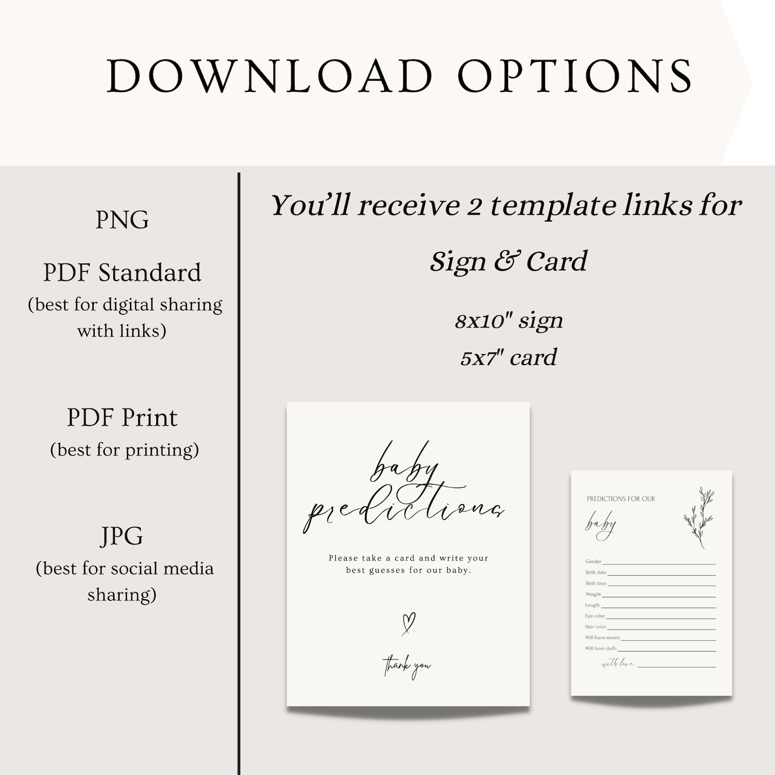 Minimalist Baby Predictions Card Editable Template Modern Baby ...