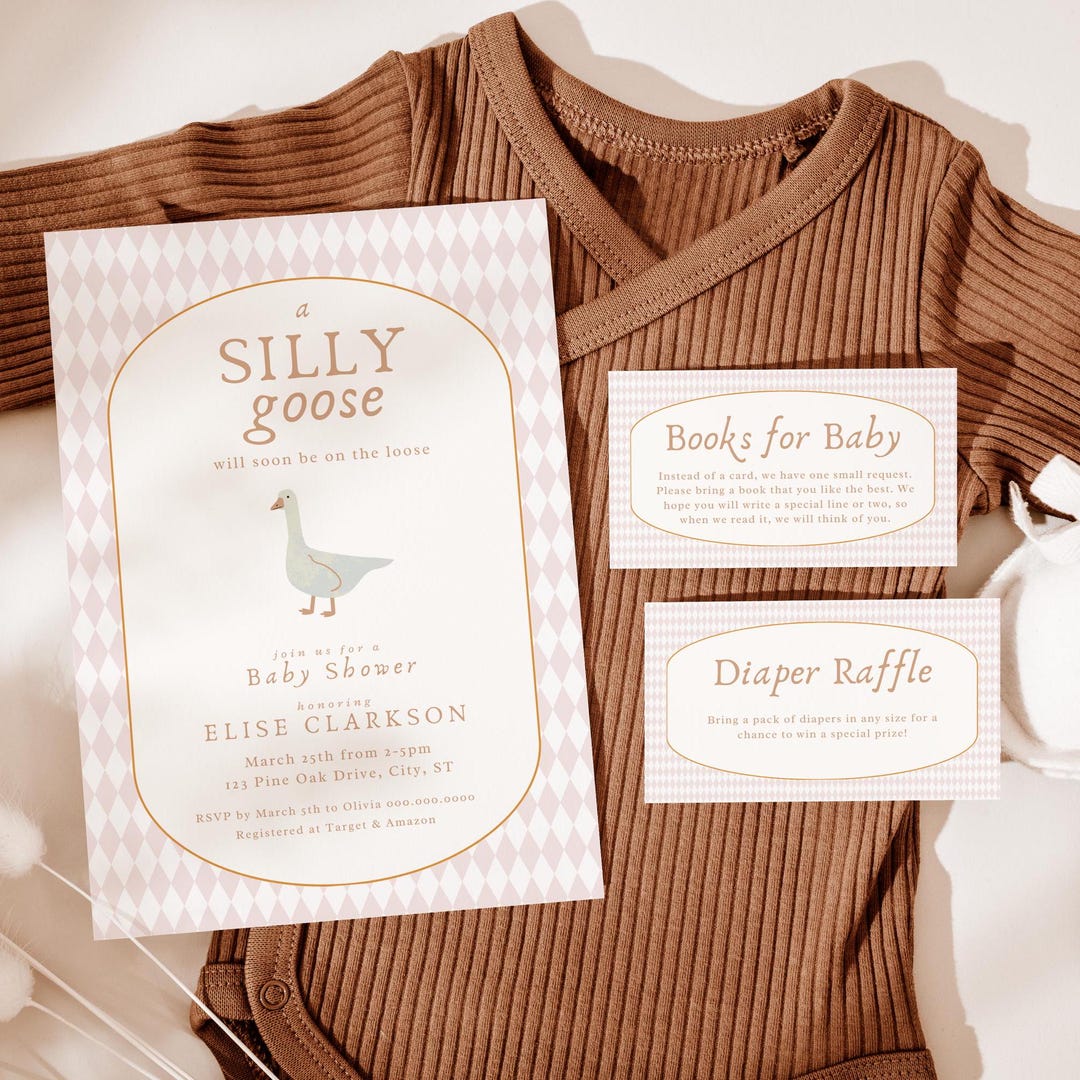 Silly Goose Baby Shower Invitation | Books for Baby | Diaper Raffle ...