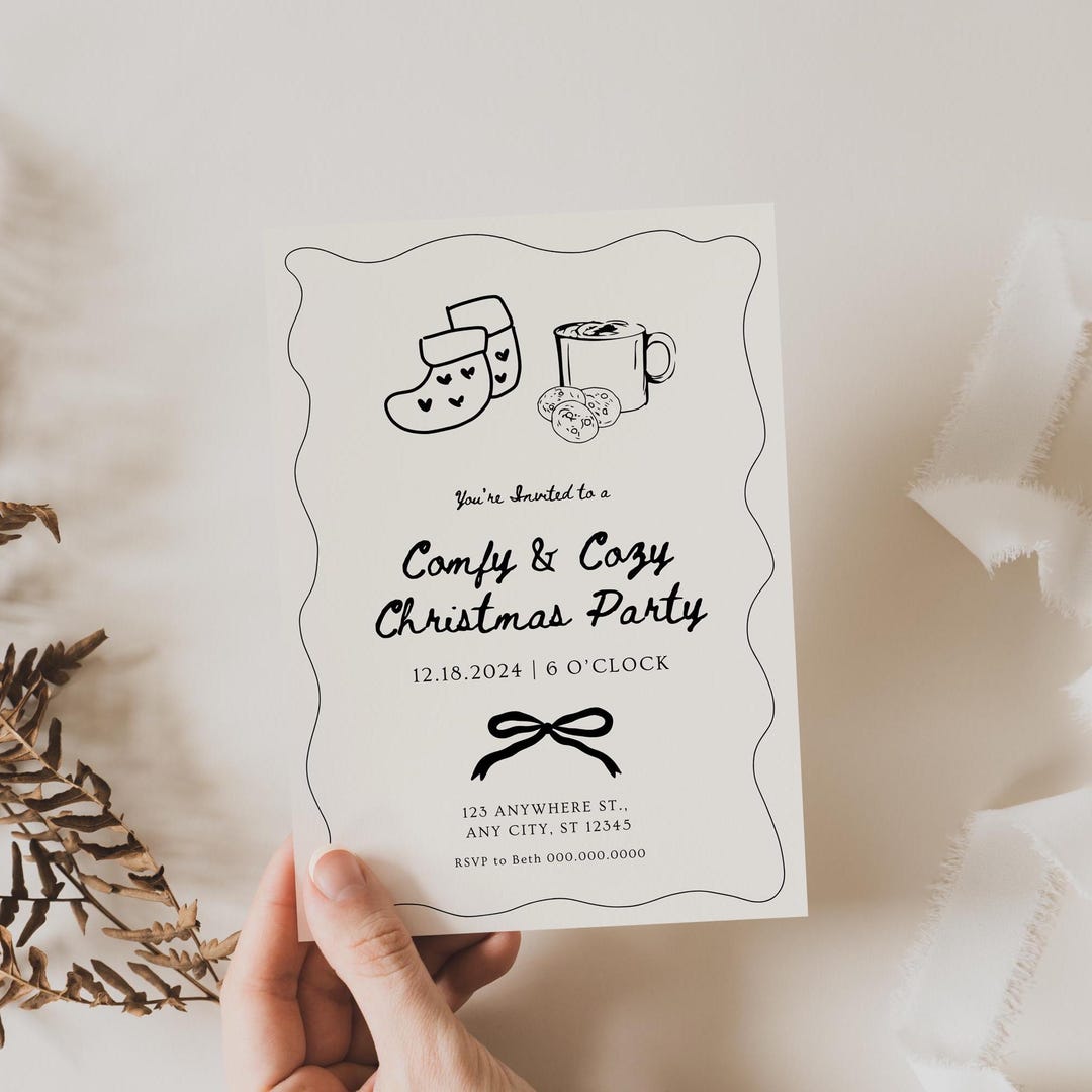 Comfy and Cozy Christmas Party Invite Template | Editable Holiday PJ ...