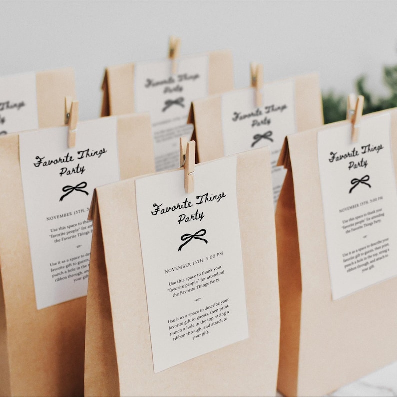 Favorite Things Party Tags, Black Bow, Handwritten Christmas Party Gift ...
