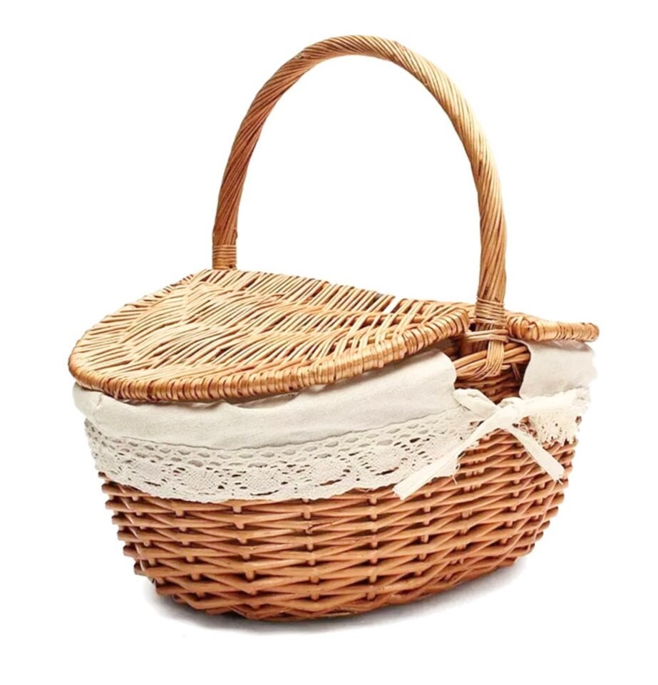 ORGANIC Hand Woven Picnic Basket LARGE With Lid Vintage Picnic - Etsy