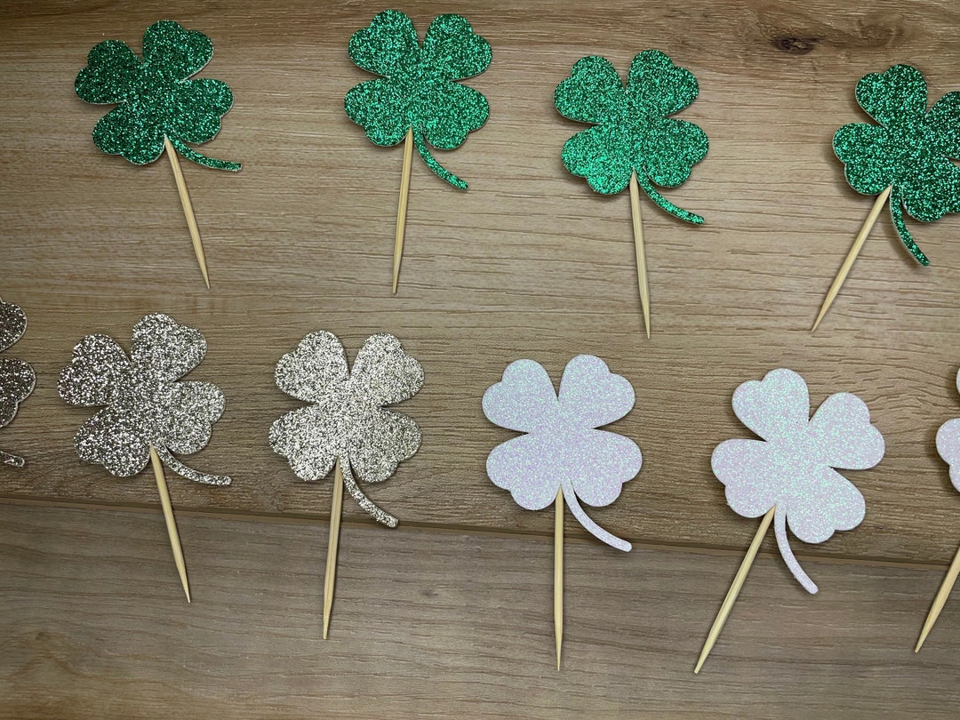 St. Patrick's Day-clover-shamrock-cupcake Toppers-green-white-gold-set ...
