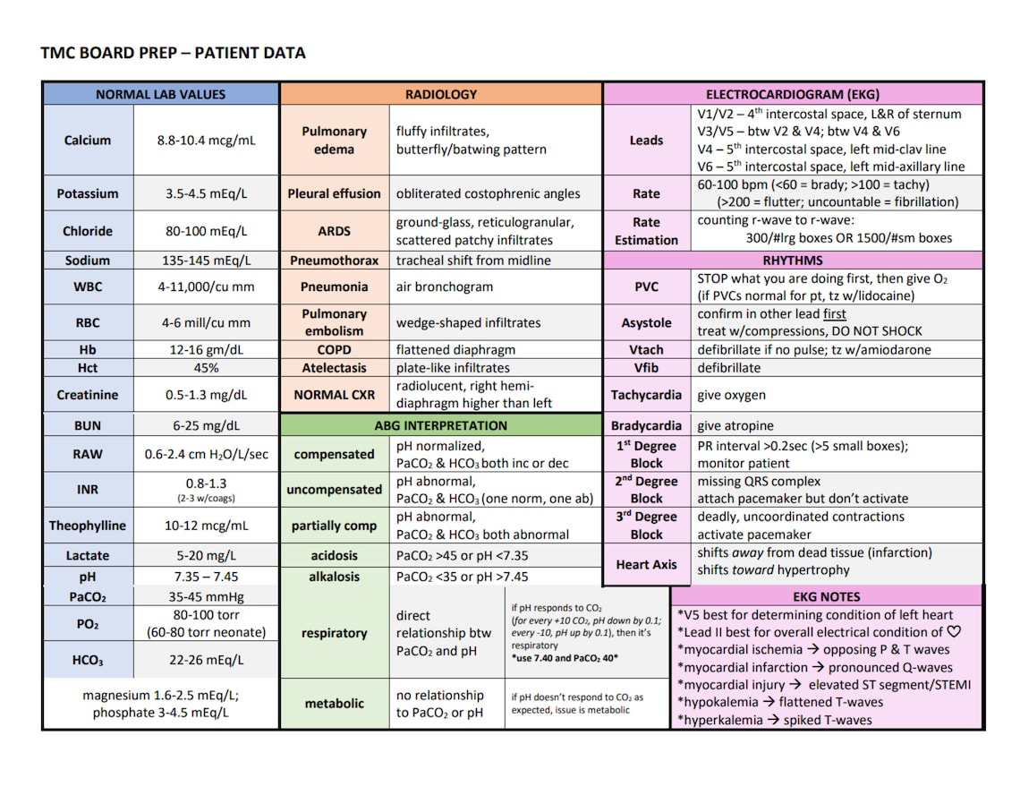 Patient Data Study Guide PDF | TMC Exam Prep Chart Pack for RT Students ...