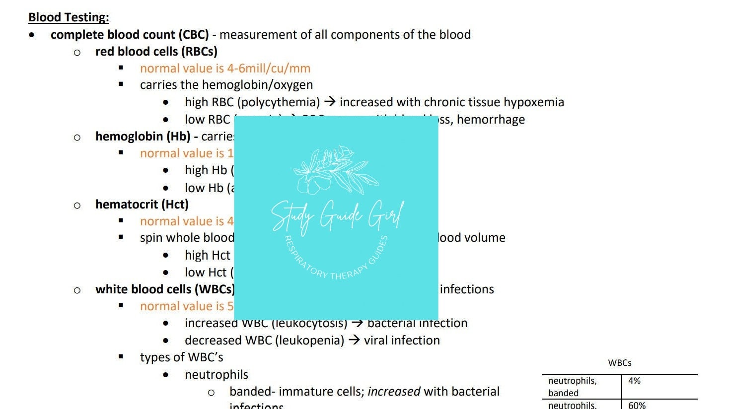 Study Guide - Lab Studies (cbc/chem) - PDF Download - Etsy