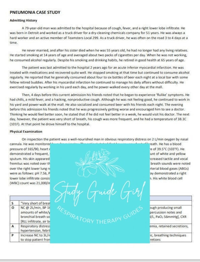 Case Study - Pneumonia - Instant PDF Download - Etsy