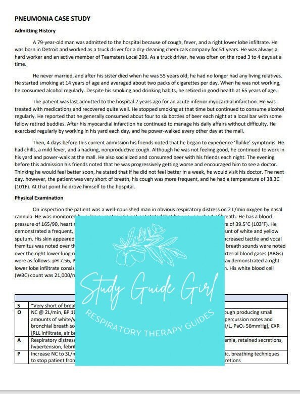 Case Study - Pneumonia - Instant PDF Download - Etsy