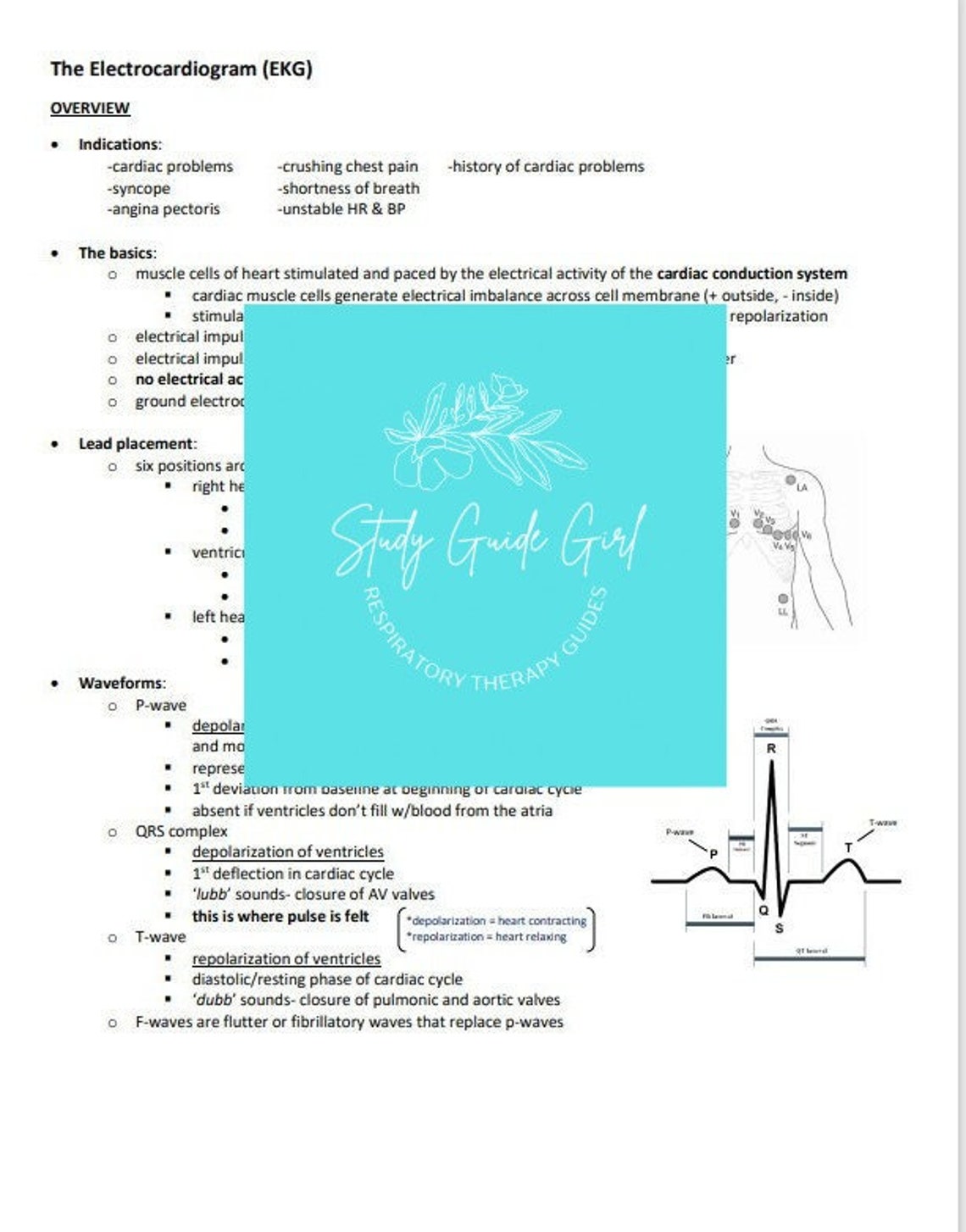 Study Guide - Electrocardiogram (EKG/ECG) - PDF Download - Etsy