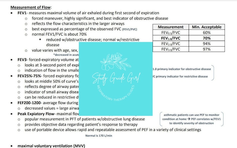 Pulmonary Function Testing Study Guide PDF | Respiratory Therapy RT ...