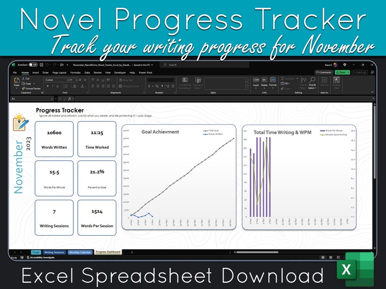 Writing Progress Tracker, November 2023 | Nanowrimo Writing Progress ...